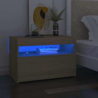 vidaXL Ensemble de 2 tables de chevet avec design unique avec led avec porte inclinable diff&eacute;rentes couleurs Couleur : Marron
