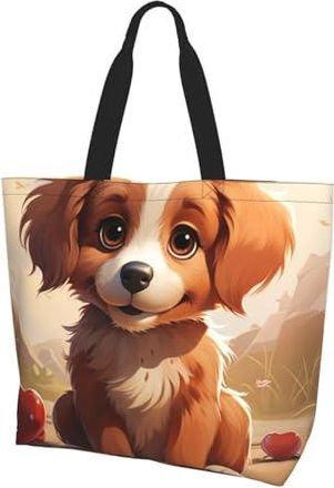 Generic Chiot Mignon En Forme De Coeur Sac Fourre Tout L&eacute;ger Tote Bag Grand Sac Fourre-Tout Pour Plage Voyage Shopping