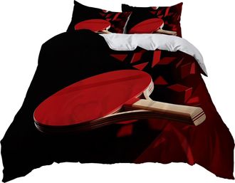 Generic Bettbezug Cartoon-Stil Tischtennis Bettwäsche Set 135x200 cm, Schwarz Und Rot Bettwäsche-Set Mädchen Junge Kinder Deluxe Mikrofaser Weiche Bettbezug m