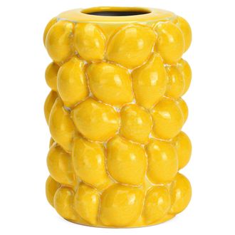 Matches 21 Blumenvase in Gelb mit Zitronen 3D Muster in &Oslash; 12 x 16 cm - Moderne Keramik Vase als Fr&uuml;hlingsdeko