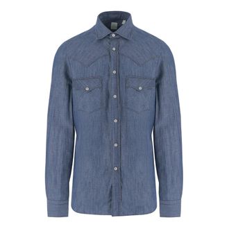 Finamore Homme, Chemises, Bleu, Taille: 3XL Chemise en coton et lin