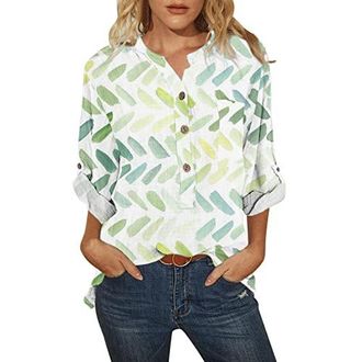 Generic Robes boh&egrave;mes pour femmes, t-shirts &agrave; motif floral, hauts d&eacute;contract&eacute;s, col boutonn&eacute;, chemisiers, t-shirt d&eacute;t&eacute; &agrave; manches longues, Vert, XXL
