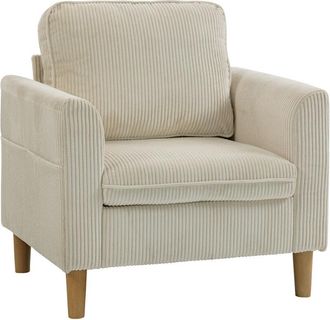 HOMCOM Fauteuil de salon - HOMCOM - rembourr&eacute; - coussin &agrave; ressorts - large assise - velours c&ocirc;tel&eacute; - 83 x 74 x 87 cm - beige
