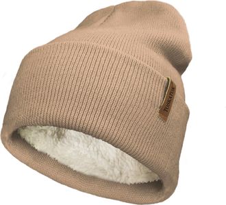 TOSKATOK Damen Herren Unisex Klassische, weiche, warme Winter-Strickm&uuml;tze mit B&uuml;ndchen und weichem Thermo-Teddy-Fleece-Futter