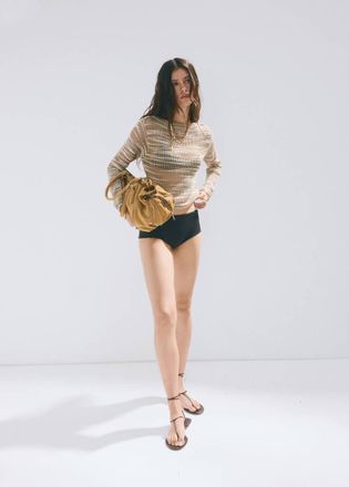 Mango Pull crochet bicolore marron moyen - Femme - XXS - MANGO