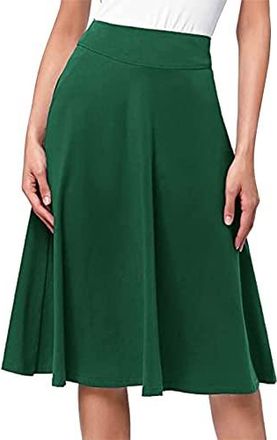 Generic Jupe en tricot midi pour femme - Jupe pliss&eacute;e - Longueur genou - Couleur unie - Jupe patineuse - Jupe trap&egrave;ze classique - Taille haute - Jupe envelopp