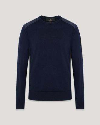 Belstaff Pull &Agrave; Col Ras-du-cou Kerrigan Pour Homme Merino Wool Bleu Encre Fonc&eacute; 3xl