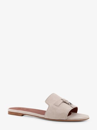 Loro Piana Womens Flat Suede Sandals Summe Charms White