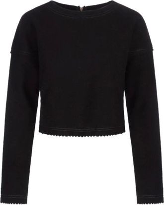 Max Mara Femme, Pulls, Noir, Taille: 42 FR Pull Crop Noir avec D&eacute;tails Zig-Zag