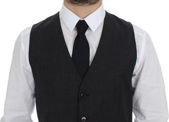 Dolce & Gabbana Mens Gray Striped Wool Single Breasted Vest Clothing
