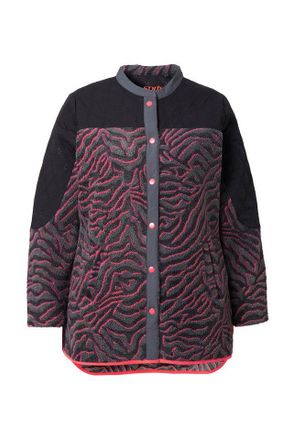 Ulla Popken Sweatjacke Long-Fleecejacke Tigermuster Stehkragen Langarm