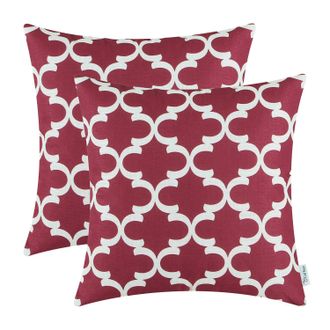 CaliTime Canvas Kissenbezüge Kissenhülle 2er Pack 40cm x 40cm Burgund Moderne Quatrefoil Akzente Geometrische Dekokissenbezüge