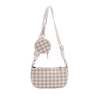 Generic Sac &agrave; bandouli&egrave;re imprim&eacute; &agrave; carreaux, sac &agrave; bandouli&egrave;re r&eacute;tro, impression pied-de-poule, sacs &agrave; bandouli&egrave;re avec mini sac &agrave; main rond pendentif sac &agrave; 