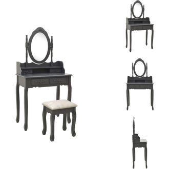 vidaXL Schminktisch-Set mit Hocker Grau 75x69x140 cm Paulownia-Holz - Schminktisch - Kosmetiktisch - Make-Up-Tisch - Grau - Paulownia Holz