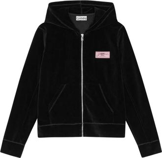 Ganni Kapuzenjacke aus Velours - Schwarz