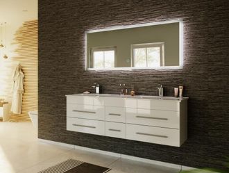 Magnolia Home Badm&ouml;belset Roma XL 2-teilig mit LED Spiegel Farbe Weiss Hochglanz