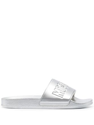 Moschino claquettes &agrave; logo emboss&eacute; - Argent