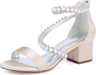 Generic Chaussures De Mariée Femmes Bloc Chunky Lanières Cheville Haut Sandales5.5 CM Ouvert Bout Boucle Mariage Bureau Dress Heels,Champagne,39 EU