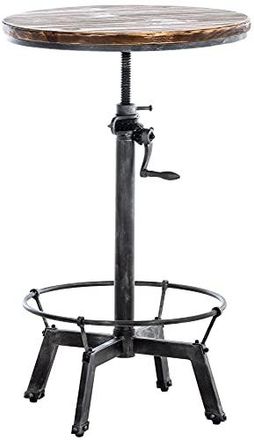 Clp Table Ajustable Malita en M&eacute;tal Et Bois I Table De Bar Style Industriel I Mange Debout avec Repose-Pieds, Couleur:Argent Antique