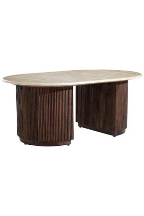 Livetastic Couchtisch, Dunkelbraun, Beige, Holz, Stein, Mangoholz, vollmassiv, Holz, rechteckig, C-Form, 70x45x110 cm, Wohnzimmer, Wohnzimmertische, Couchtische