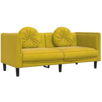 vidaXL Sofa mit Kissen 2-Sitzer Gelb Samt Vidaxl