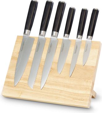 Echtwerk Damastmesser Set 7tlg., Küchenmesser Set, Kochmesser, Brotmesser, Filetiermesser, Santokumesser, Universalmesser, Schälmesser, Messergriffe aus Pakka-