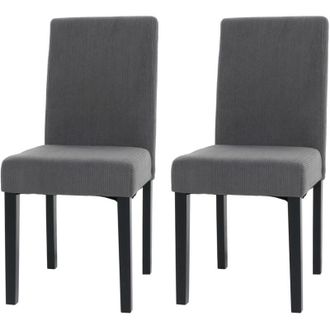 Hhg 2er-Set Esszimmerstuhl Littau, Stuhl Küchenstuhl Hochlehner, Stoff/Textil Cord Holz dunkelgrau, dunkle Beine