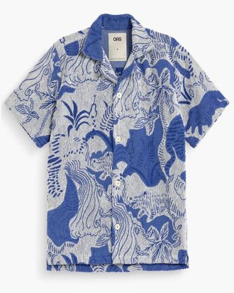 OAS Gemustertes Leinen-Kurzarmhemd mit Resort-Kragen in