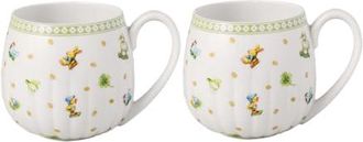 Villeroy & Boch Easter Delight Henkelbecher Set 2-teilig gr&uuml;n, Becher f&uuml;r Kaffee oder Tee Ostern, Oster Tassen Keramik, Kaffeebecher, Hei&szlig;getr&auml;nkebecher, Premium Porz