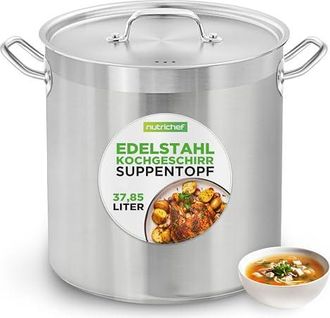 Nutrichef NutriChef Kochtopf Induktion Edelstahl 38L - Großer Topf mit Deckel Spülmaschinengeeignet | Für Haushalt & Profiküche | Töpfe Induktion geeignet | Per