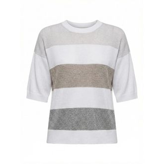 PESERICO Femme, Pulls, Multicolore, Taille: 40 FR Pull en cr&ecirc;pe de coton et lin &agrave; sequins
