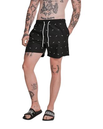 Urban Classics Herren Badehose Embroidery Swim Shorts, Badeshorts mit Miniatur-Stickereien, schnelltrocknend, Shark/Black/White, M