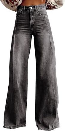 Generic Jean pour femme - Jambes larges - Taille haute - Confortable et l&eacute;ger - Couleur unie - En tissu - Long - D&eacute;contract&eacute; - Y2K - Streetwear Baggy - &Eacute;l&eacute;gan