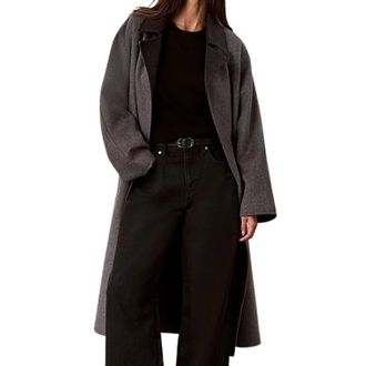 Calvin Klein Manteau crois&eacute; en laine m&eacute;lang&eacute;e - Femme - Manteaux - Gris - Taille: 38 FR
