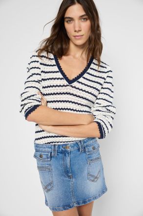 Gerard Darel Pull V en crochet ray&eacute; - JAINA - Marine