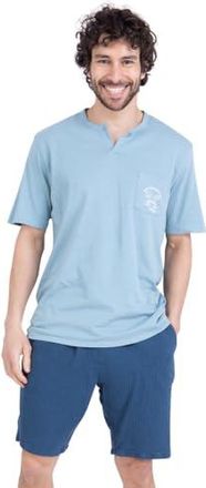 Ath&eacute;na Pyjama Court Homme - Easy Coton - Oeko-TEX - Bas Gaze de Coton - Col Rabat