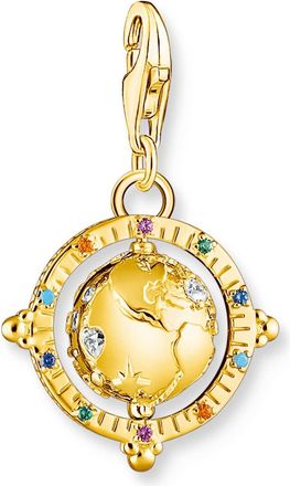 Thomas Sabo Charm-Anhänger bunte Weltkugel aus hochwertigem 925er Sterlingsilber mit edler 750er Gelbgold-Vergoldung und buntem Steinbesatz, Maße: 28 x 17 mm,1923