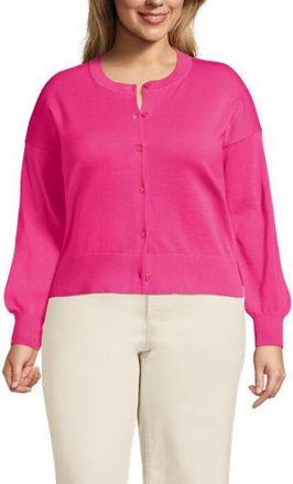 Lands End Kurzer Feinstrick-Cardigan aus Baumwolle, Damen, Gr&ouml;&szlig;e:52-54 plus, Pink, Baumwolle, by Lands End