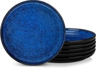 VANCASSO Série STARRY Lot de 6 Assiettes Plates en Grès 26 cm - Va au Micro-Ondes, Four et Lave-Vaisselle - Bleu Émaillé, Design Élégant et Résistant