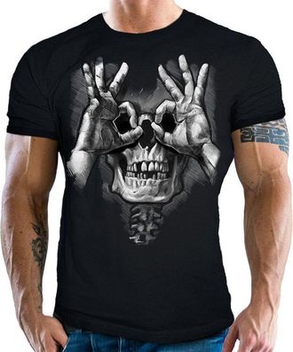 Lobo Negro T-Shirt für Occult Gothic Dark Fans: Happy Skull