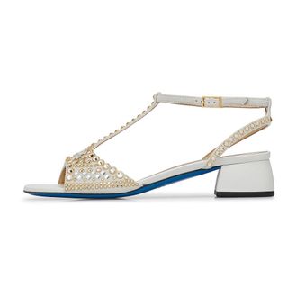Loriblu Sandalenschmuck aus Nappaleder und wei&szlig;em Wildleder - - Shoes - Damen - Wei&szlig; - 38 EU