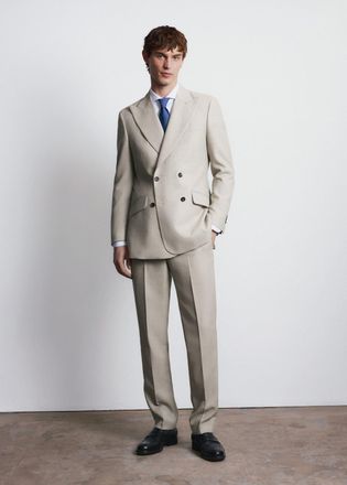 Mango Blazer crois&eacute; 100 % laine Vitale Barberis Canonico beige - Homme - 46 - MANGO MAN