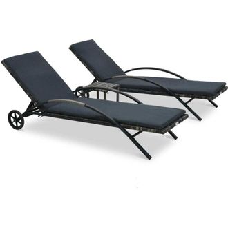 vidaXL Vidaxl - Chaises longues avec table R&eacute;sine tress&eacute;e Anthracite