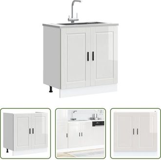 vidaXL vidaXL Hochglanz-Wei&szlig; - Sp&uuml;lenunterschrank Porto Hochglanz-Wei&szlig; 80x46x81,5 cm