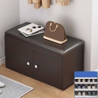 Generic 2-stöckige Aufbewahrungsbank Mit Gepolsterter Sitzfläche Und Scheunentüren - Verstellbare Schuhbank for Den Eingangsbereich, 80 cm Breit, Weiß(Black)