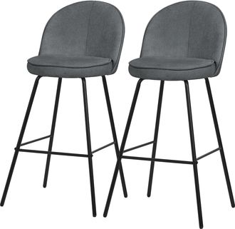 ML Design ML-Design Barhocker 2er Set Anthrazit mit Stoffbezug, H:75 cm, Gepolsterte Barstühle mit Metallgestell, Küchenstühle mit Rückenlehne und Fußstütze, Tr