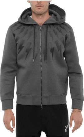 Neil Barrett Homme, Sweatshirts et sweats &agrave; capuche, Gris, Taille: S Sweat &agrave; Capuche Slim Fit Gris avec Fermeture Frontale