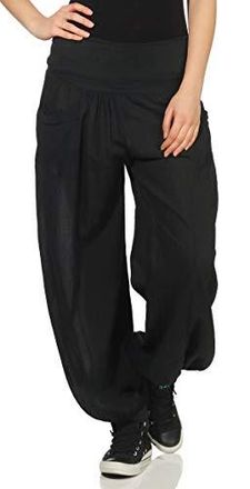 Malito more than fashion Malito Femme Pantalone n Tissu Aladin Pantalon Bouffant Baggy Boyfriend 17633 (Noir)