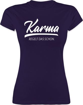 Shirtracer Shirt Damen - Spr&uuml;che Statement mit Spruch - Karma regelt das Schon I - L - Lila - freche Tshirts spruchshirts sprueche Macht t-Shirts t Spruchshirt s