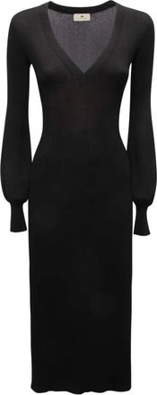 Elisabetta Franchi Femme, Robes, Noir, Taille: 40 FR V-Neck Knitted Dress